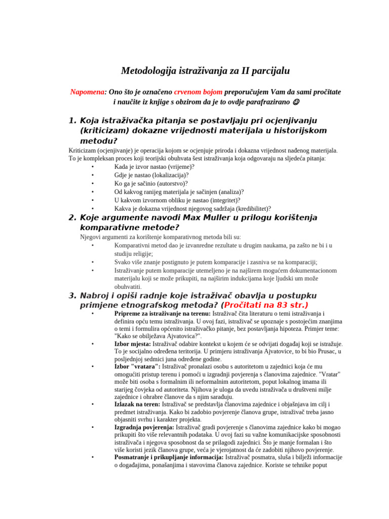 Metodologija Istraživanja Za II Parcijalu | PDF