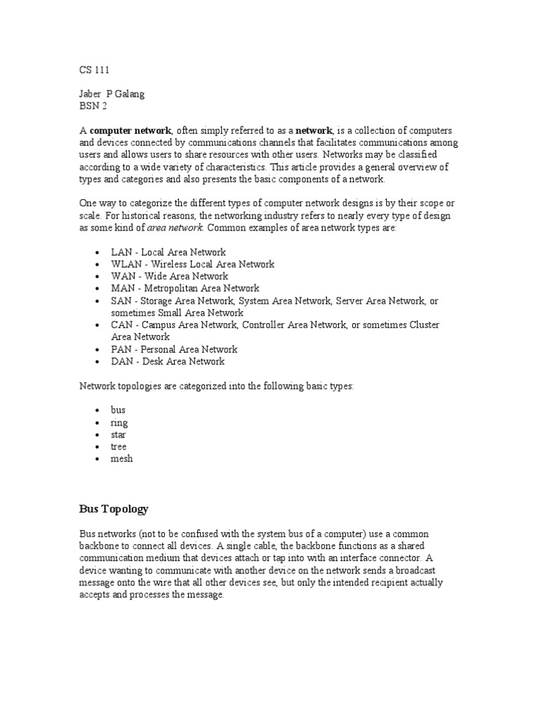 CS 111 | PDF | Network Topology | Local Area Network