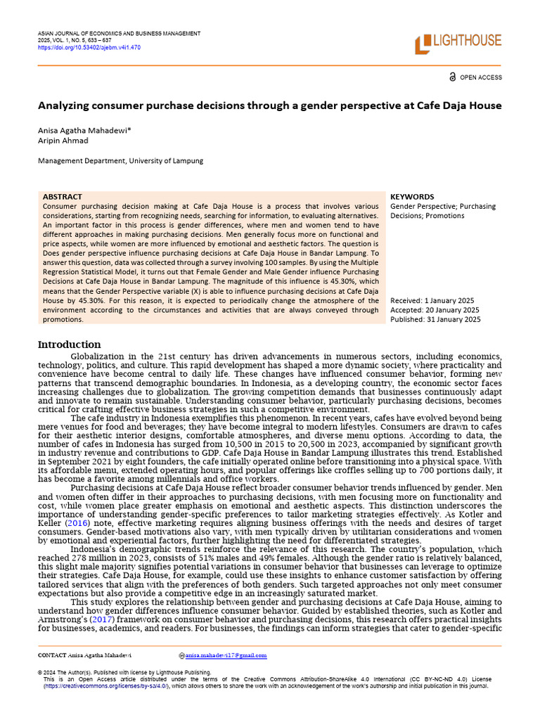 Gender Impact on Cafe Daja Purchases | PDF | Behavior | Consumer Behaviour