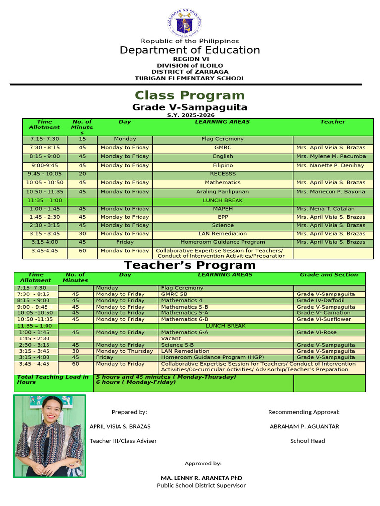 Class Program S.Y. 2024 2025 Grade5sampaguita New | PDF | Philippines ...