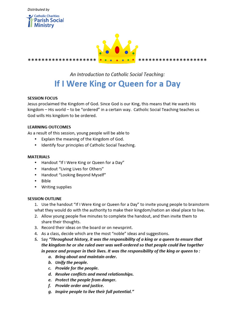 King or Queen For A Day CST | PDF | Prayer | Beatitudes