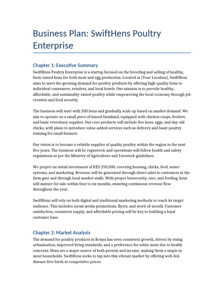 SwiftHens Poultry Business Plan Overview | PDF | Poultry | Chicken