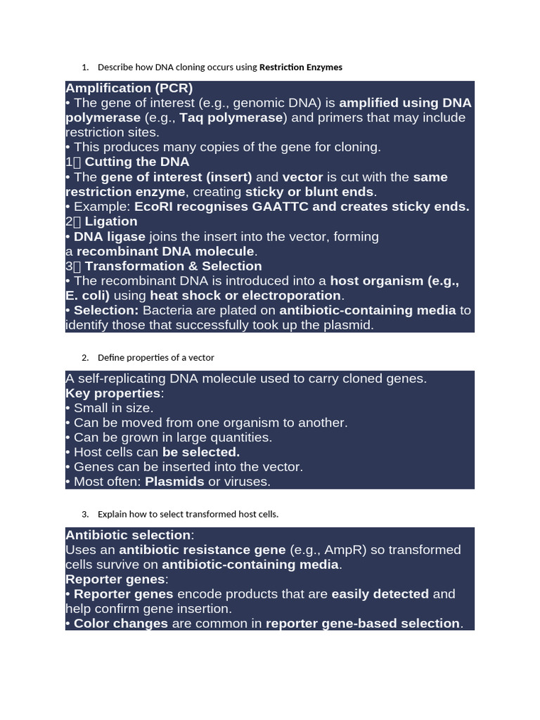 Tutorial Questions 3.1 & 3.2 | PDF | Molecular Cloning | Plasmid