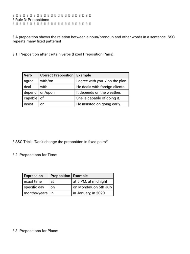 Rule 3 preposition and articles | PDF | Verb | Linguistics