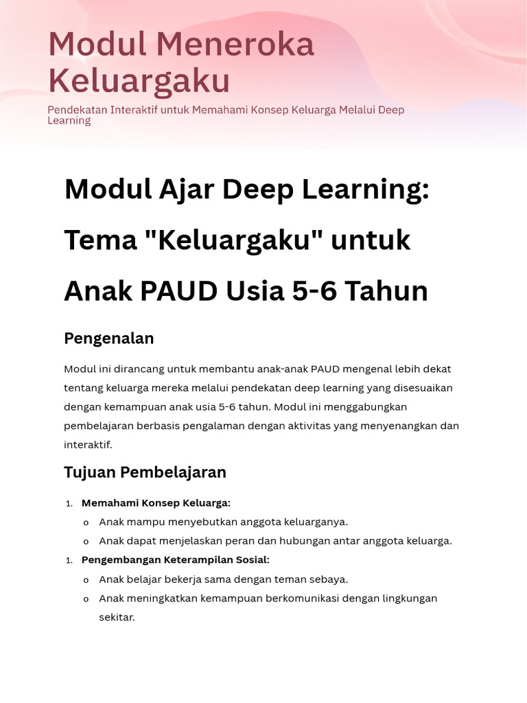 Modul Ajar PAUD: Tema Keluargaku | PDF
