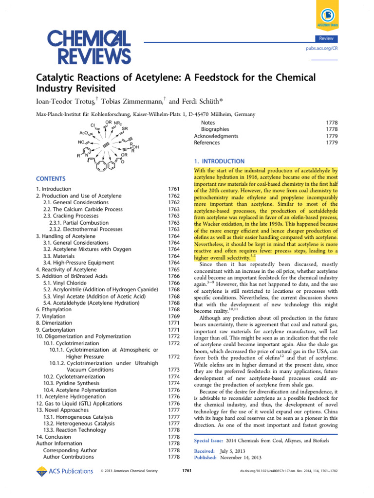 Catalytic Reactions of Acetylene: A Feedstock For The Chemical Industry ...