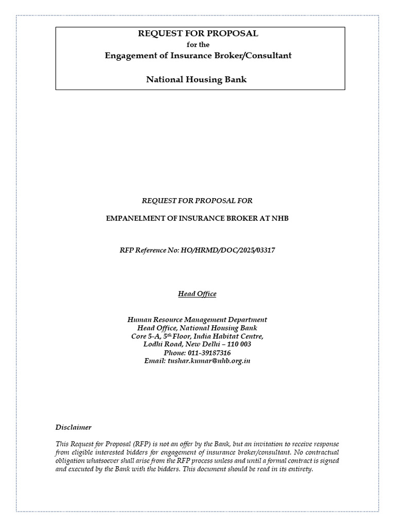 NHB RFP Insurance-Broker | PDF | Insurance | Bribery
