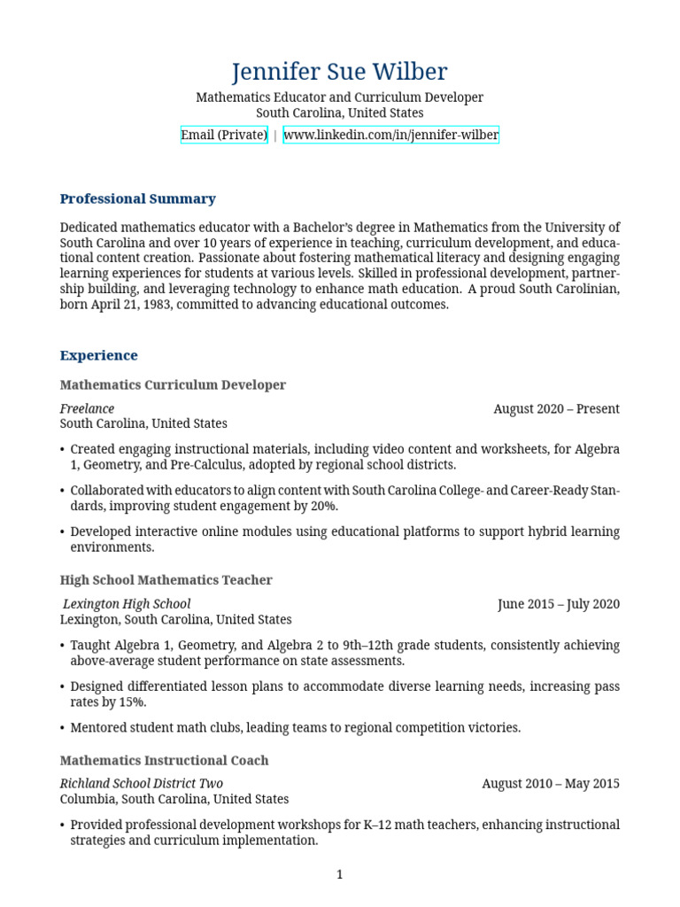 Mathematics Educator & Curriculum Developer | PDF | Mathematics ...