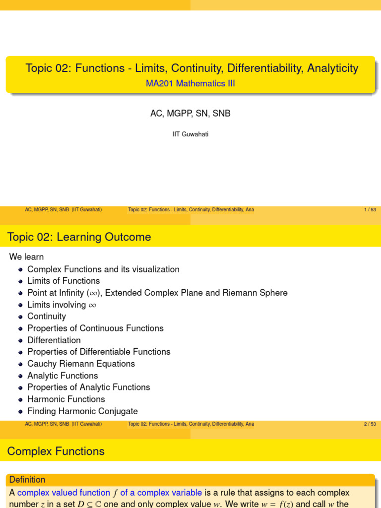 Complex Functions: Limits & Continuity | PDF | Function (Mathematics ...