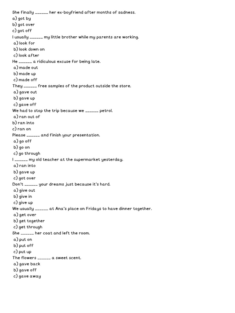 Common English Phrasal Verbs Quiz | PDF