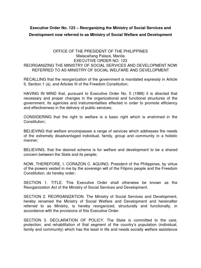 Reorganization of Social Services Ministry | PDF | Welfare | Disability