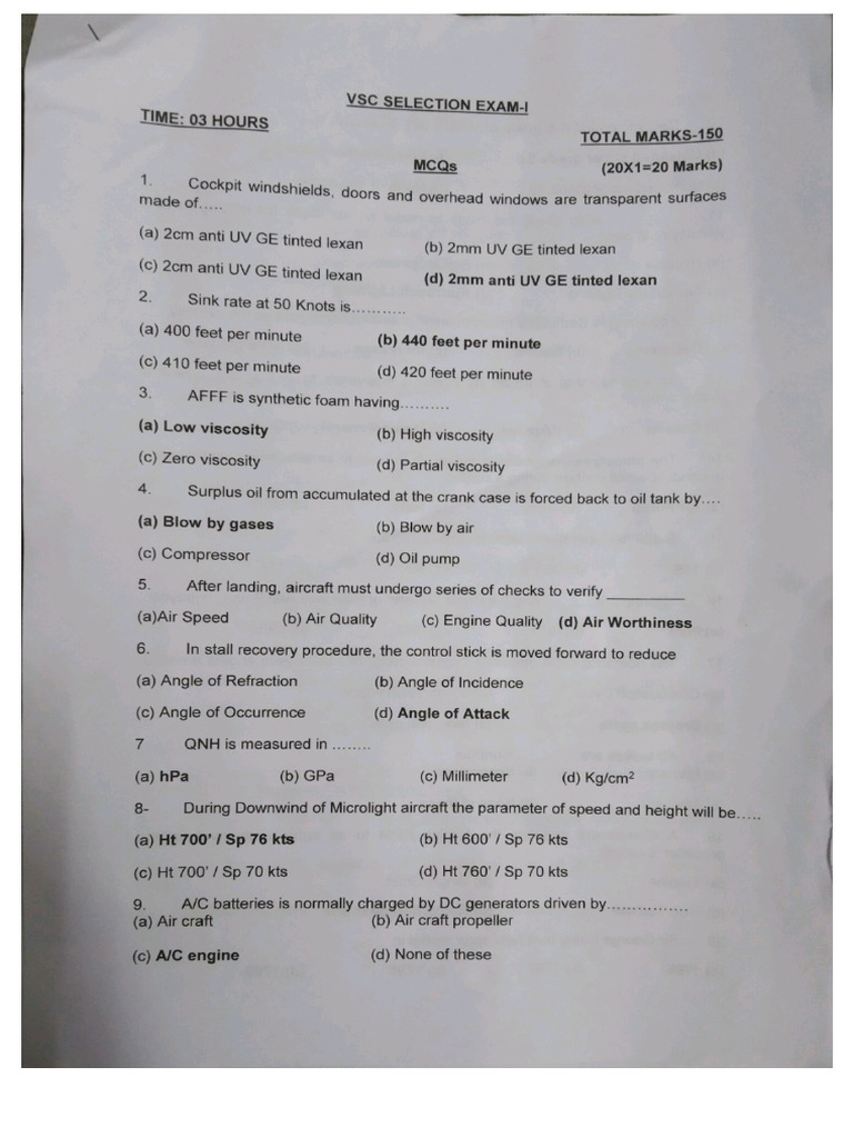 VSC Selection Exam - 01 (Answer Key) | PDF