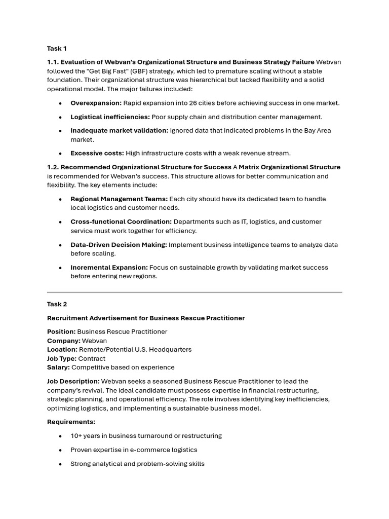 Webvan's Strategy and Organizational Failures | PDF | Organizational ...