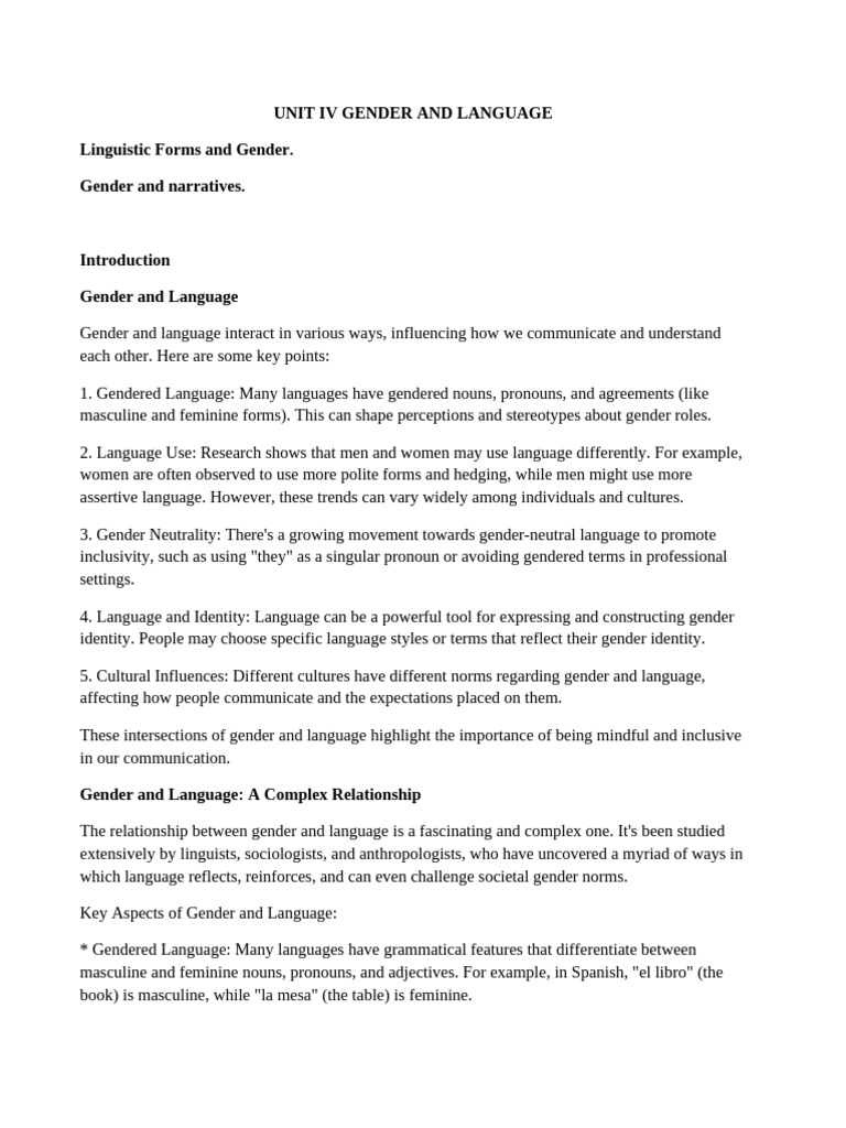 Gender and Language: Key Intersections | PDF | Grammatical Gender | Gender