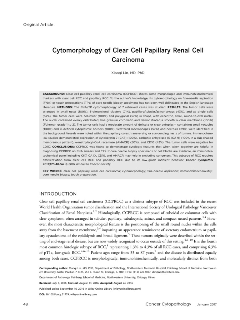 Cancer Cytopathology - 2016 - Lin - Cytomorphology of Clear Cell ...