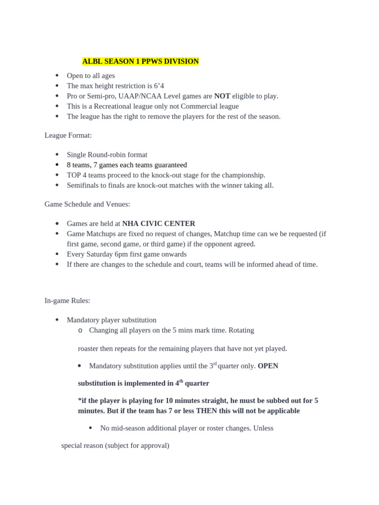 ALBL Season 1 PPWS Division Rules | PDF | Team Sports | Sports Rules ...