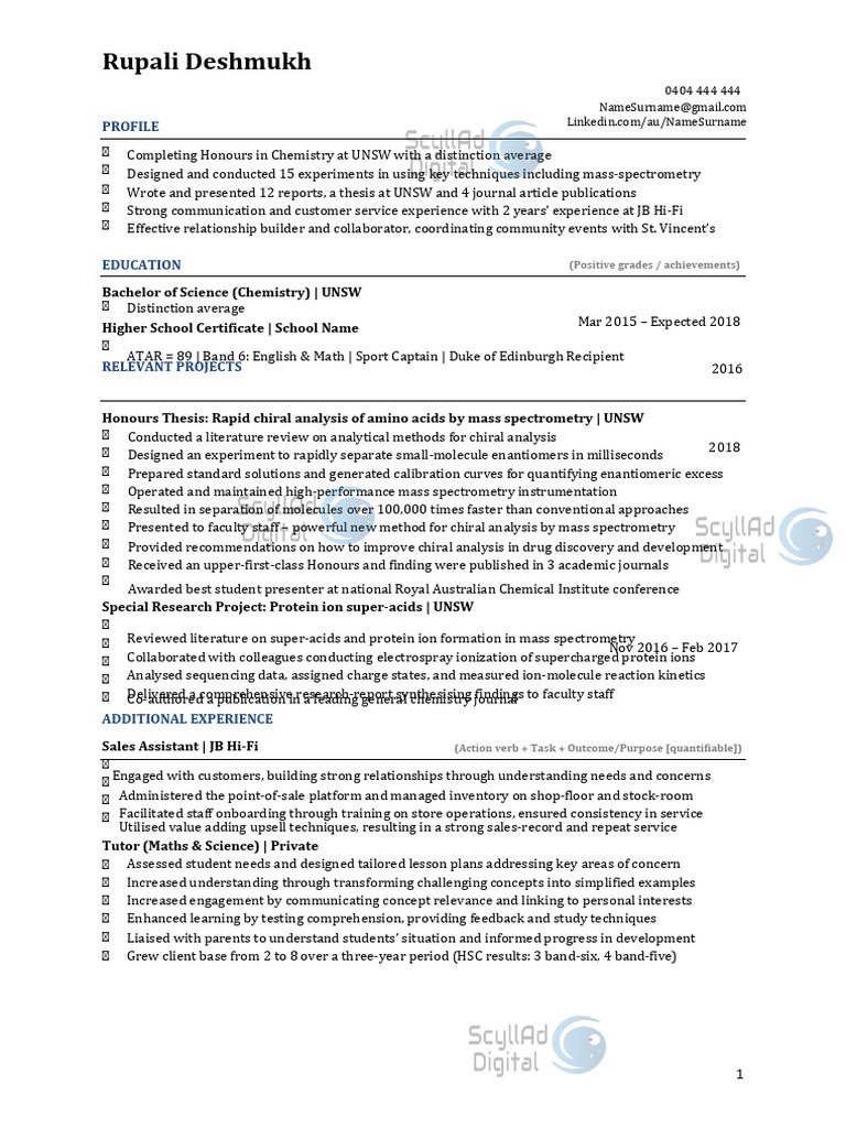 Australian Resume Sample (8) | PDF | Mass Spectrometry | Chemistry