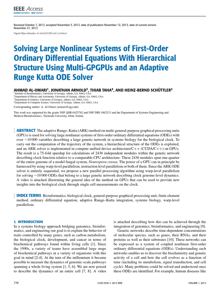 Solving Large Nonlinear Systems of First-Order Ordinary Differential Equations With Hierarchical ...