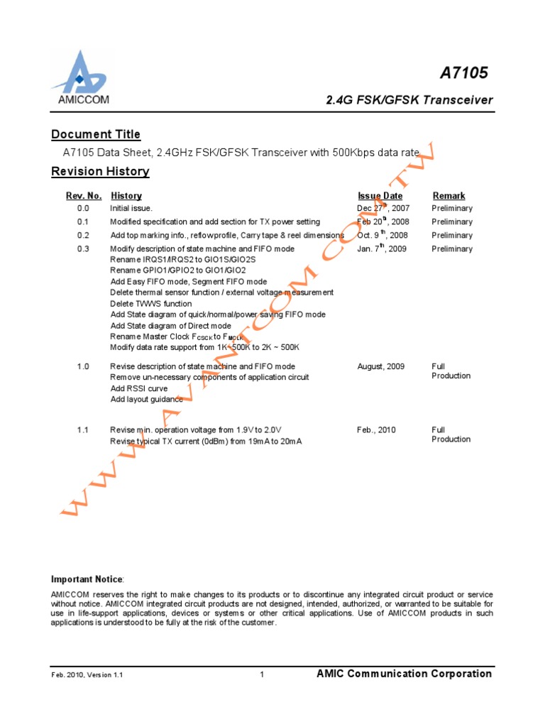 A7105 Detailed | PDF | Microcontroller | Modulation