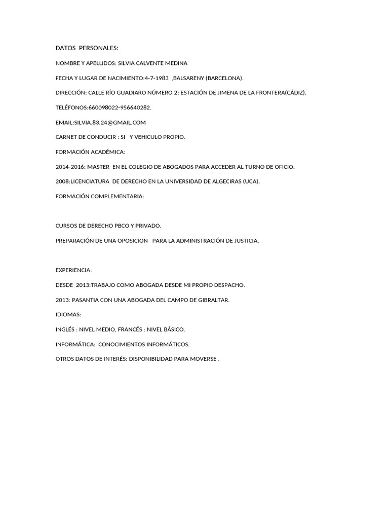 CV Silvia Calvente Medina 3-1-2017. | PDF