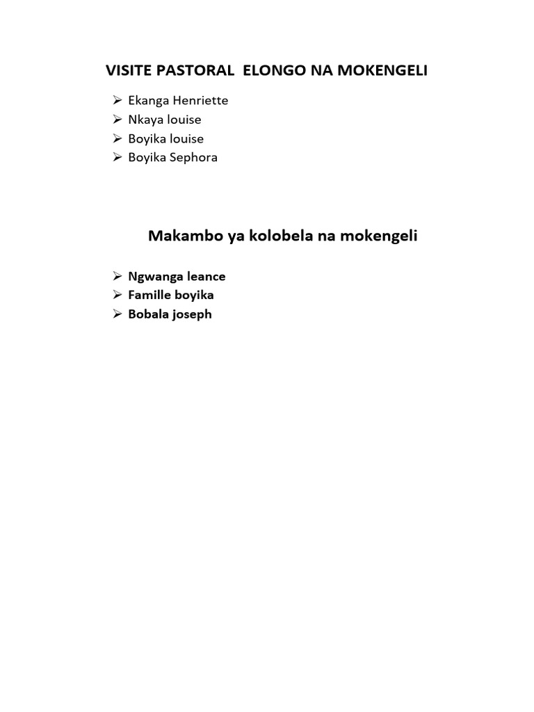 Visite Pastoral Elongo Na Mokengeli Na Mal | PDF