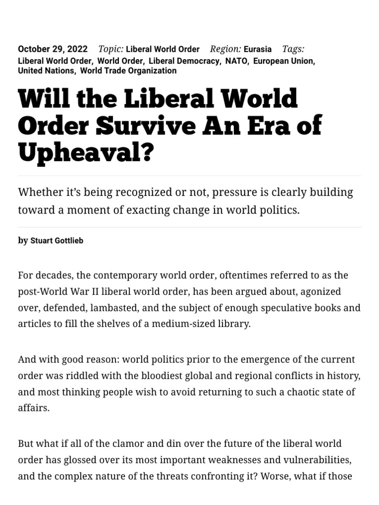 Will the Liberal World Order Survive an Era of Upheaval | PDF | World ...