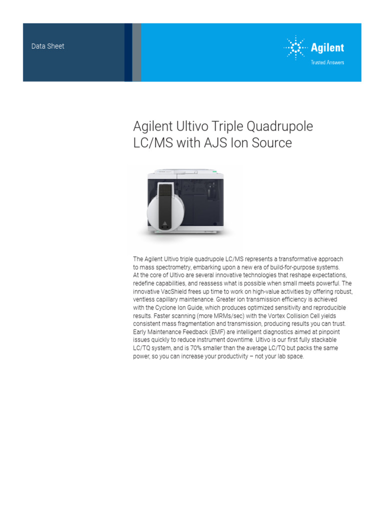Agilent Ultivo Triple Quadrupole LC/MS | PDF | Mass Spectrometry ...