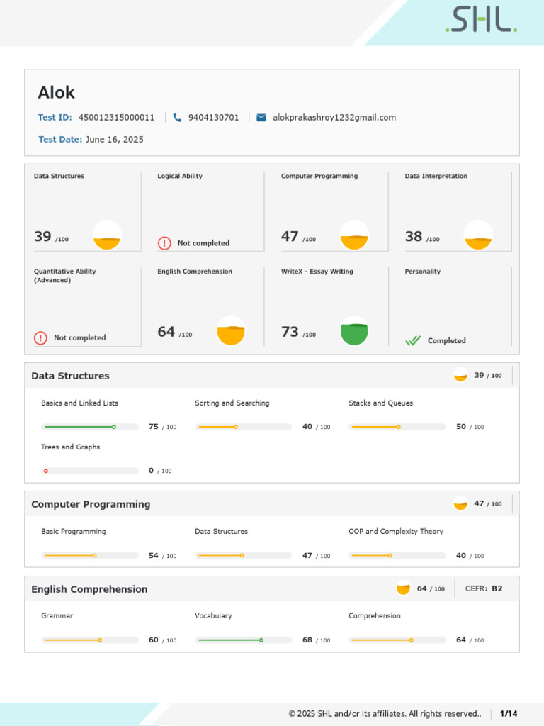 Alok AssessmentCenterReport 163 | PDF | Extraversion And Introversion | Reading Comprehension