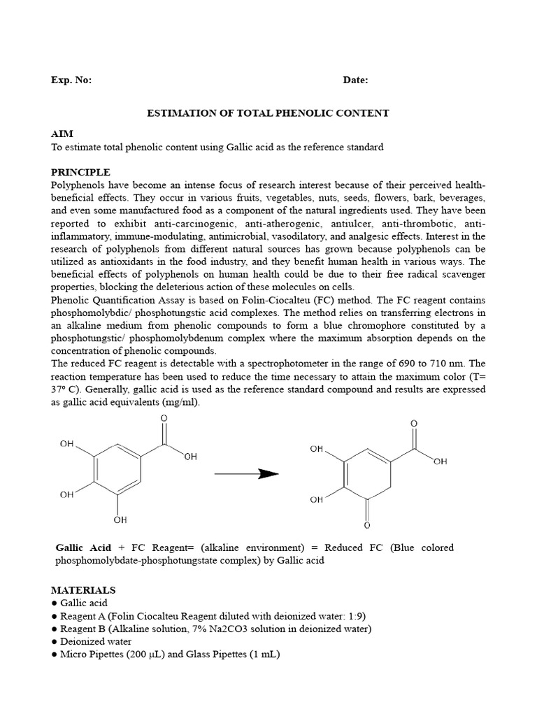 Total Phenolic Content Estimation | PDF | Polyphenol | Chemistry