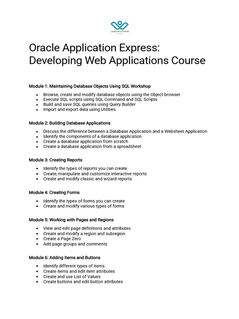 Oracle APEX Web App Development Course | PDF | Databases | Sql