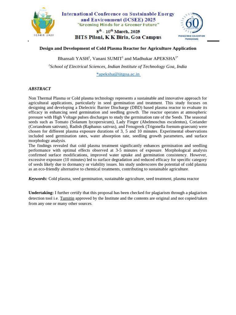 Cold Plasma Reactor for Seed Germination | PDF