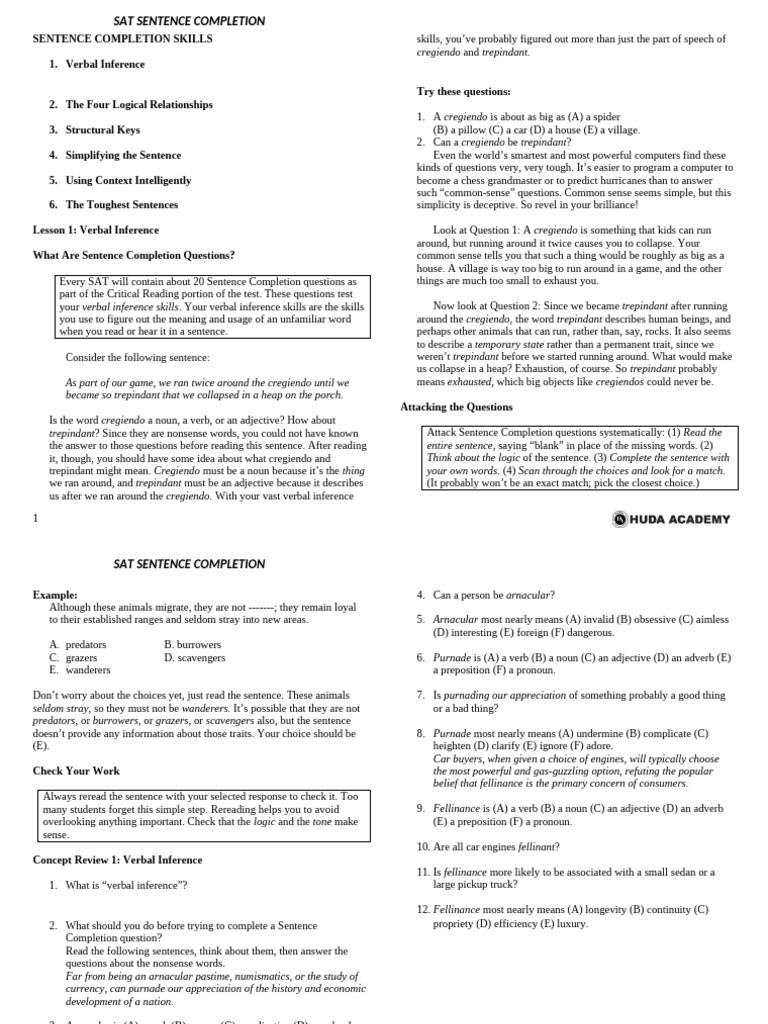 Sentence Completion Skill | PDF | Verb | Adverb