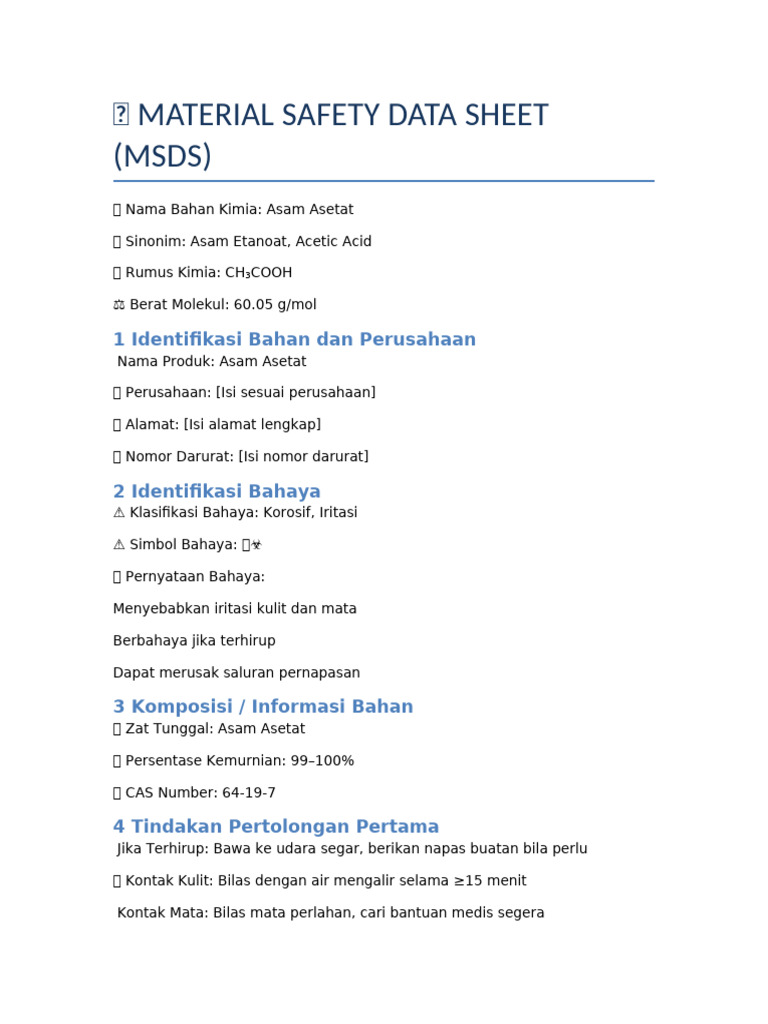 MSDS Asam Asetat | PDF