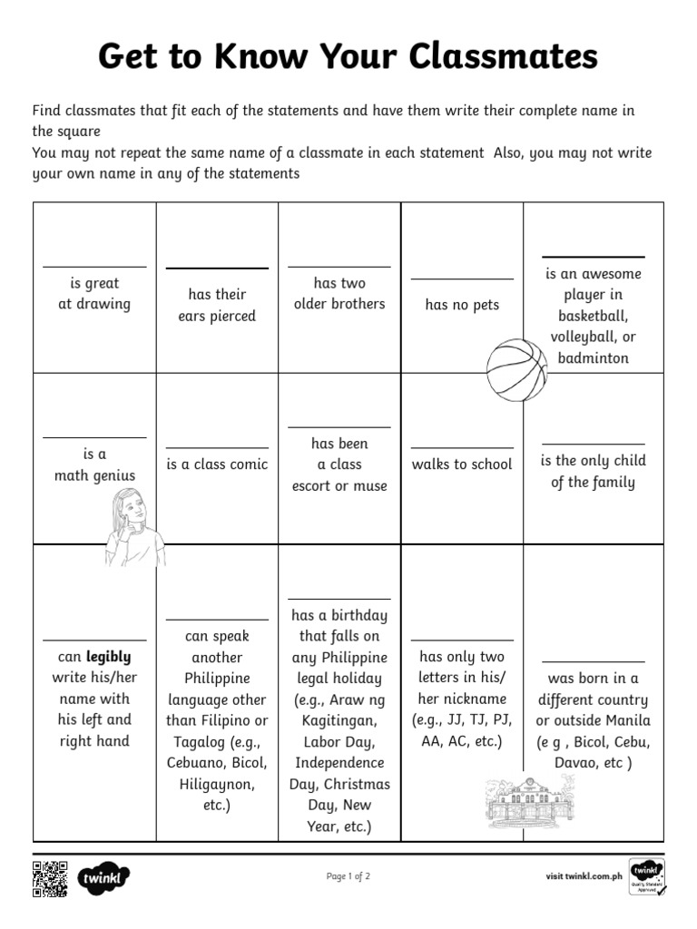 PH Esp 1747388207 Get To Know Your Classmates Worksheet - Ver - 1 | PDF ...
