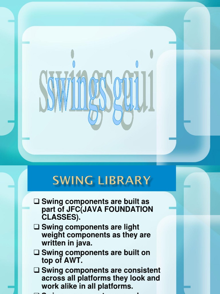 Swings | PDF | Object Oriented Programming | Computer Engineering