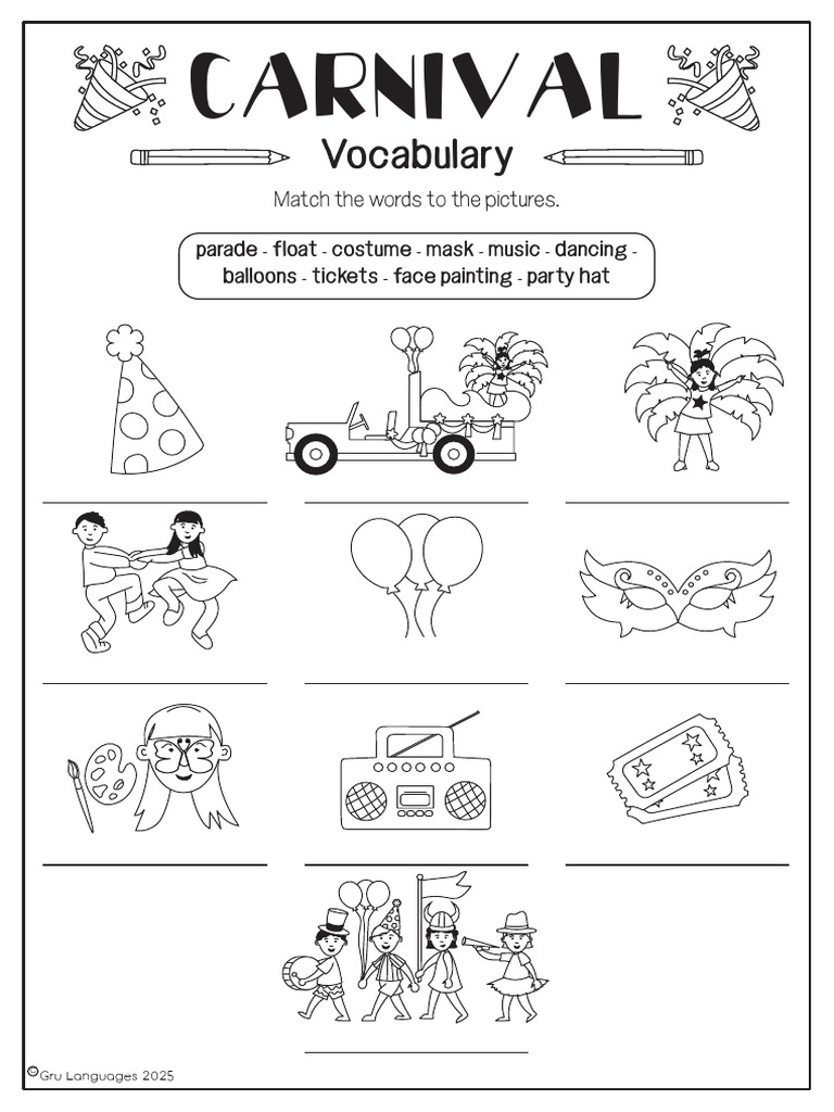 Carnival Vocabulary Worksheets | PDF