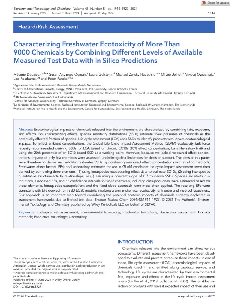 Freshwater Ecotoxicity of 9000+ Chemicals | PDF | Quantitative ...