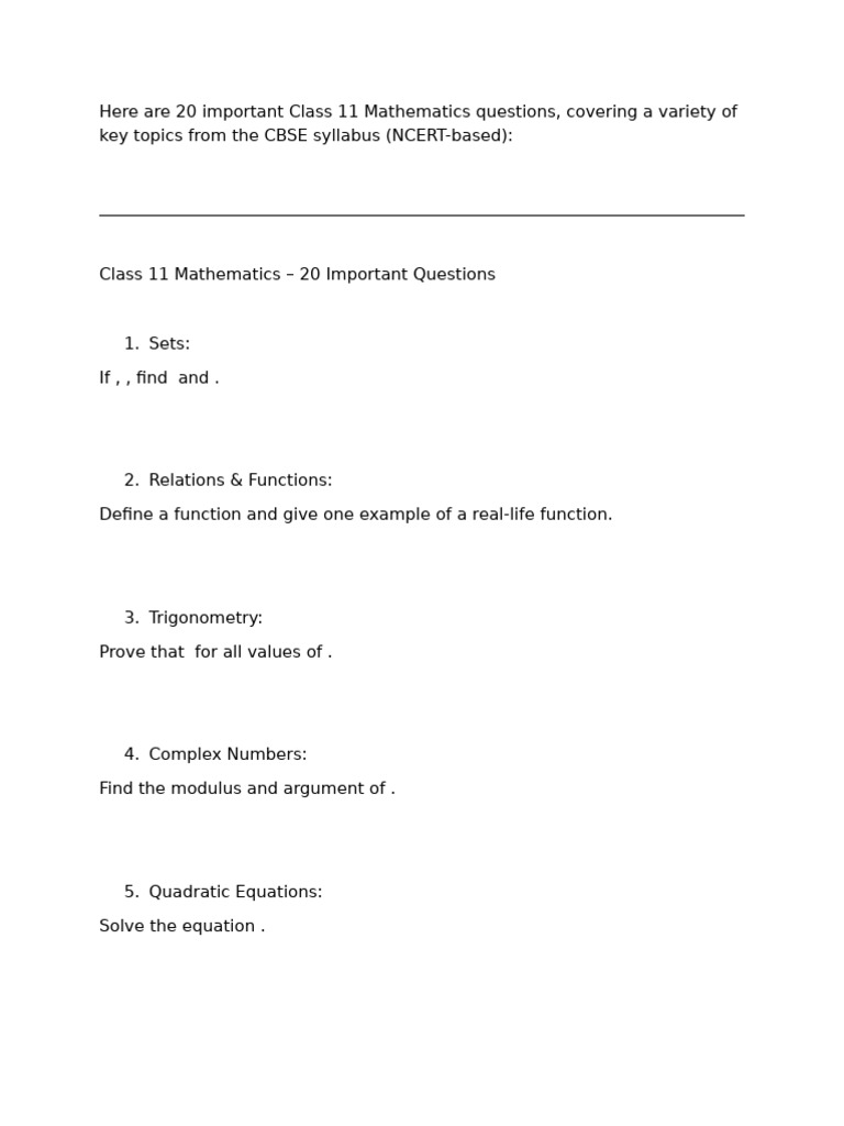 Most Important Class 11 Maths | PDF