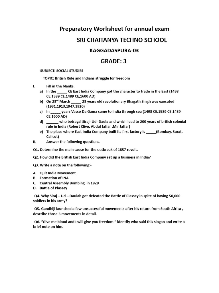 Grade three Social science worksheet | PDF