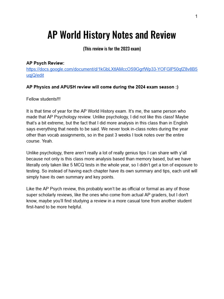 AP World History Exam Review Notes | PDF | Silk Road | Europe