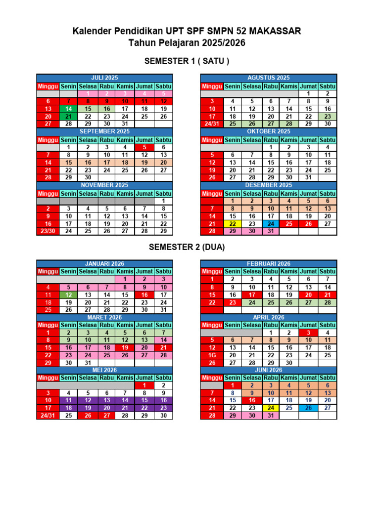 Kalender Pendidikan SMP 2025/2026 Makassar | PDF