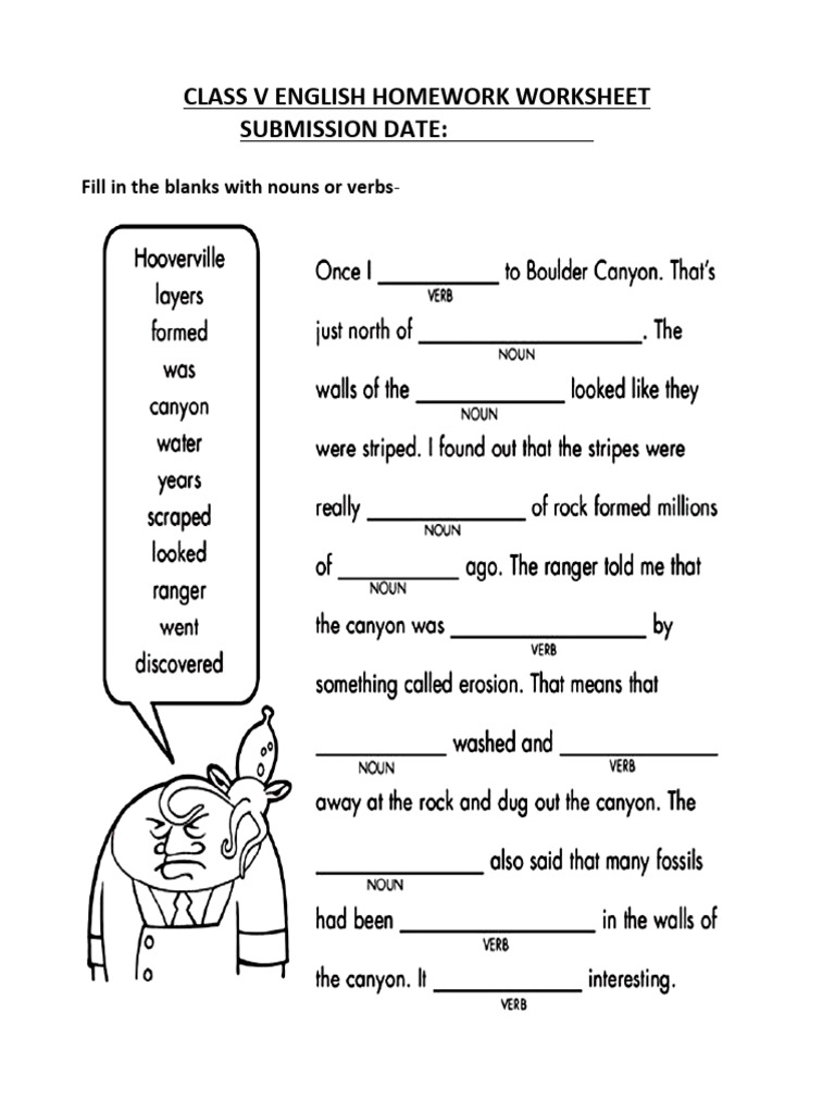 CBSE Class 5 English Worksheet - Nouns and Verbs | PDF