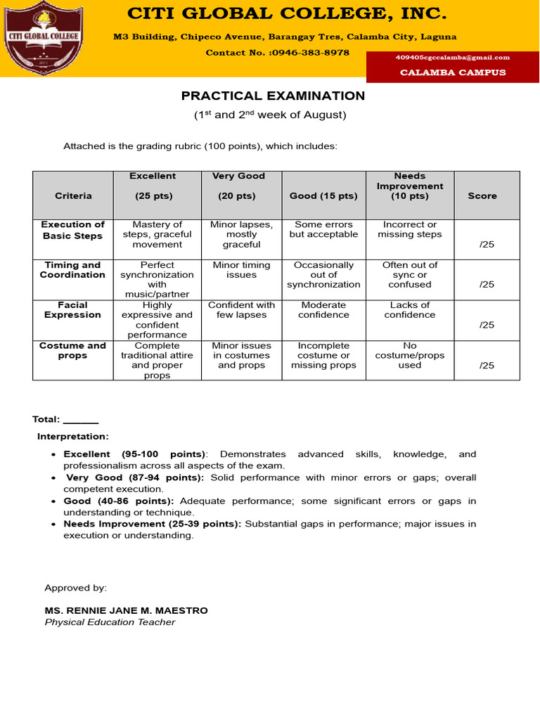 Practical Exam Grading Rubric Guide | PDF | Intelligence | Learning