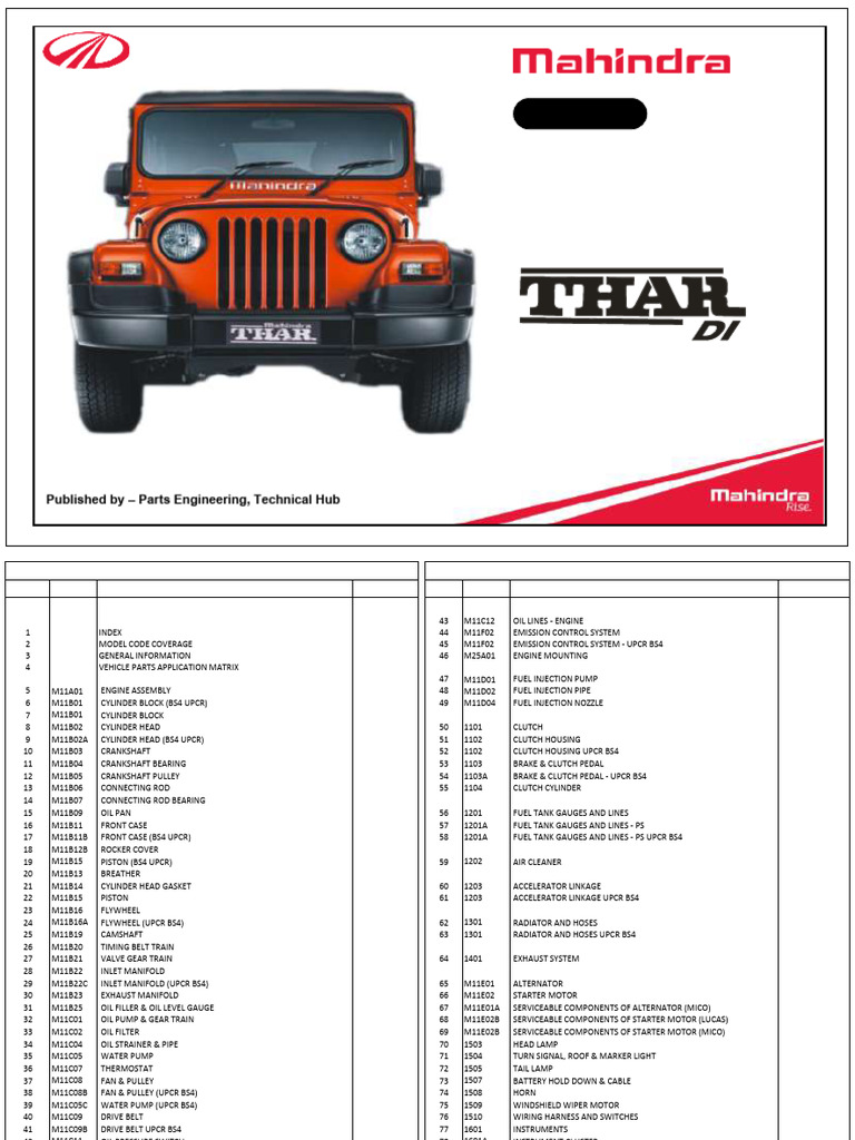 Mahindra Thar Parts Catalogue 2017 | PDF | Axle | Steering