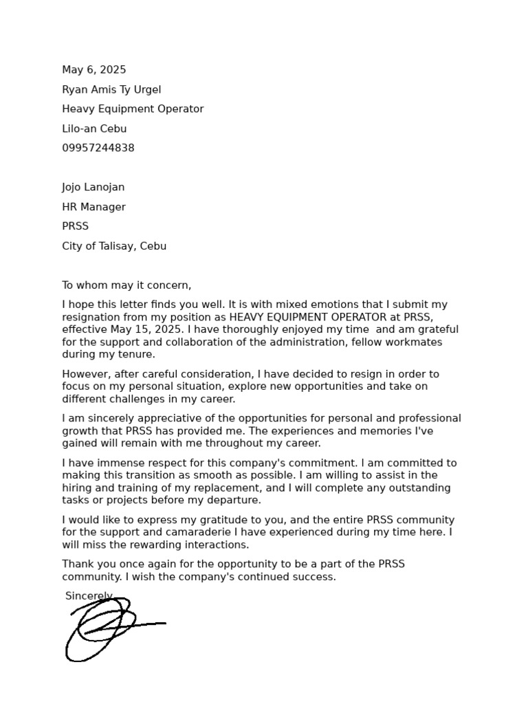 Manual Sign Ryan Resignation Letter | PDF