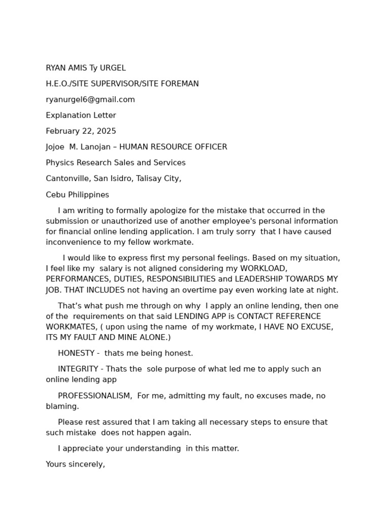 Document Letter of Explanation | PDF