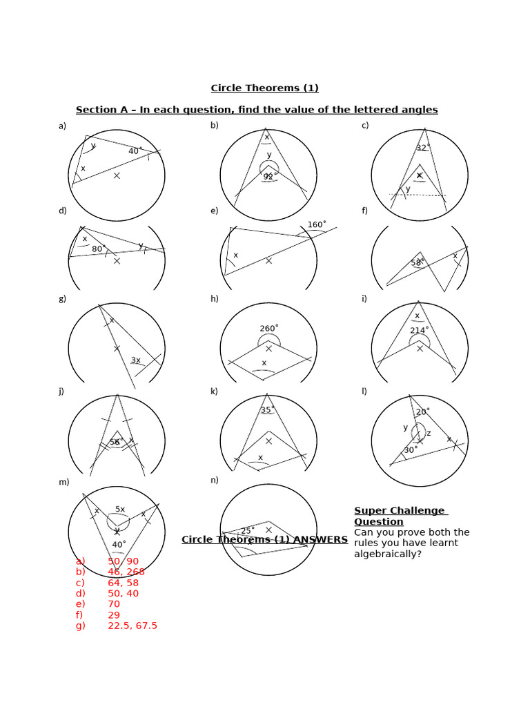 Circle Theorems Angle Solutions | PDF | Geometry | Mathematical Analysis