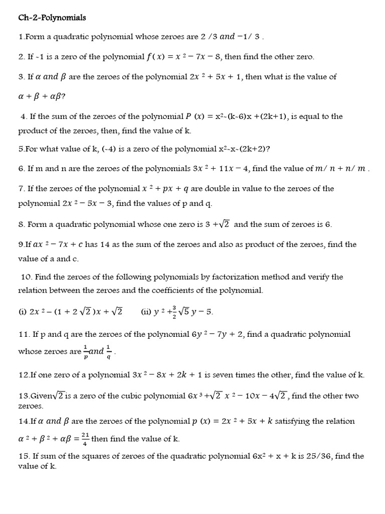 Gr 10 Polynomials Practice Work Sheet 25 26 | PDF