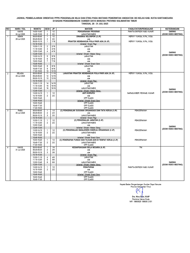 Jadwal Pembelajaran PPPK Angkatan 363 | PDF