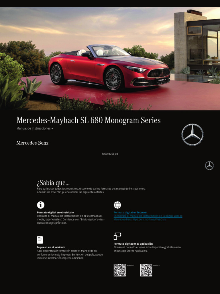 Mercedes Maybach SL Roadster 2025 Marzo z232 Mbux Instrucciones de ...
